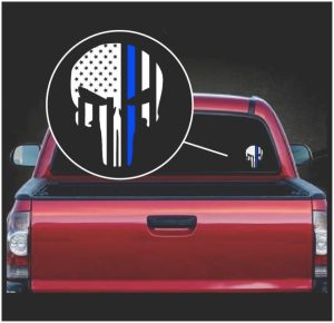 Punisher Skull Flag Thin Blue Line Window Decal Sticker For Cars And ...