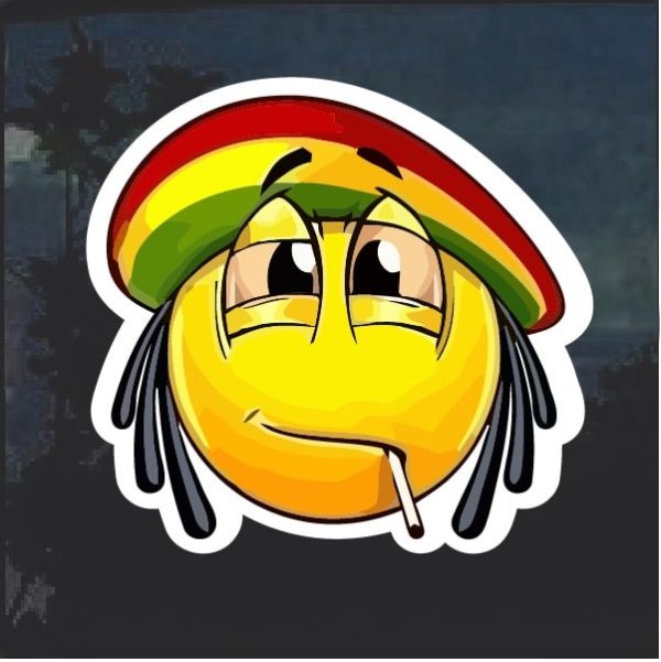 Emoji Reggae Smiley Smoker Window Decal Sticker | MADE IN USA