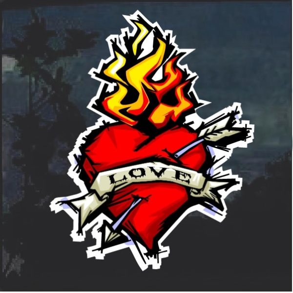 Love Flaming Heart Decal Sticker – Custom Sticker Shop