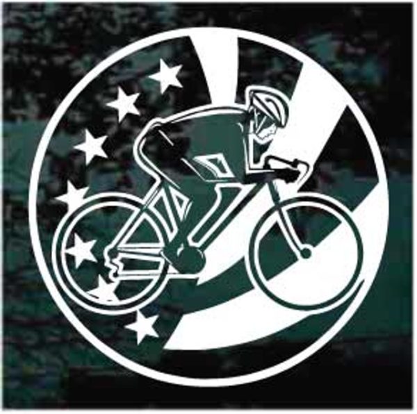 Cyclist cycler bicycle American flag decal sticker | MADE IN USA