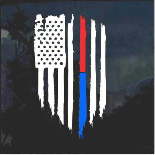 Red Line Fireman police Red & Blue Weathered Flag Decal Sticker ...